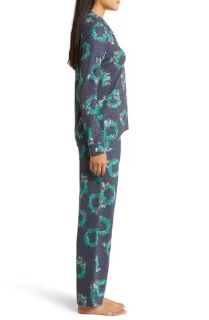 Nordstrom Brushed Hacci Pajamas - Navy Peacoat Merry Wreaths