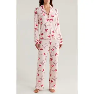 Nordstrom Brushed Hacci Pajamas Pink Peony Bud Tossed Bows