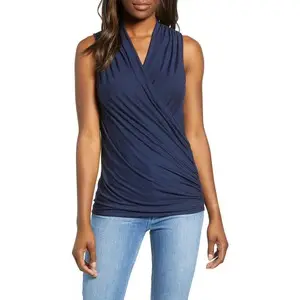 Loveappella Loveappella Cross Drape Sleeveless Top Navy