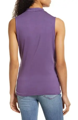 Loveappella Cross Drape Sleeveless Top - Violet