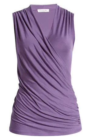 Loveappella Cross Drape Sleeveless Top - Violet