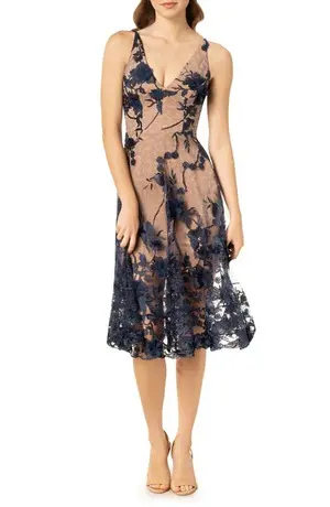 Dress The Population Audrey Embroidered Dress - Navy