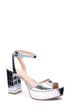 Chinese Laundry Platform D'orsay Sandal - Silver Patent Crocodile