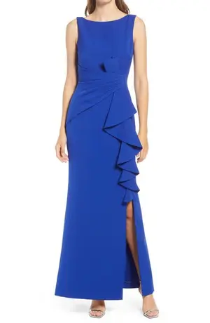 Eliza J Ruffle Front Gown - Cobalt