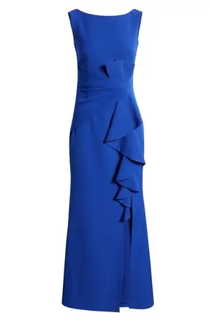 Eliza J Ruffle Front Gown - Cobalt