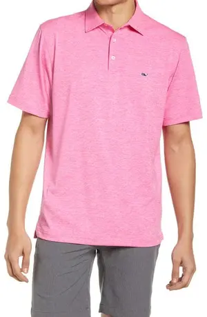 Vineyard Vines Jean Stripe Sankaty Performance Polo Fiesta Fuchsia
