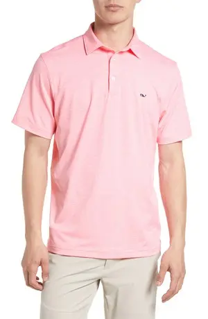 Vineyard Vines Jean Stripe Sankaty Performance Polo Neon Rosa Tejeda