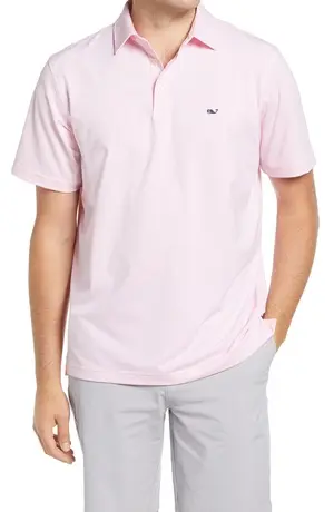 Vineyard Vines Jean Stripe Sankaty Performance Polo Sunset Pink