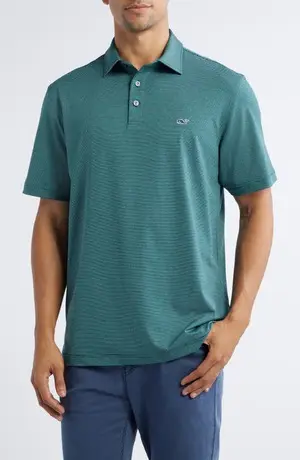 Vineyard Vines Jean Stripe Sankaty Performance Polo Teal Decoy/white