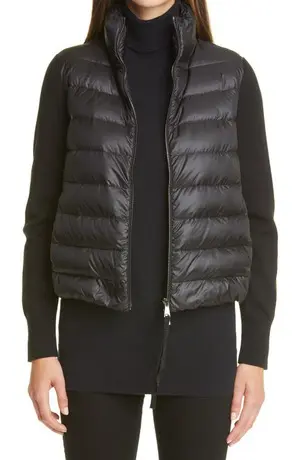 Moncler Moncler Quilted Down & Wool Short Cardigan