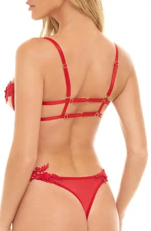 OH LA LA CHERI Embroide Lace Open Cup Bra & Thong Set