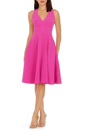 Dress The Population Catalina Fit & Flare Cocktail Dress - Bright Fuchsia