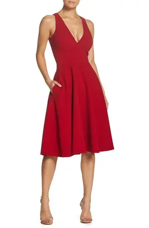 Dress The Population Catalina Fit & Flare Cocktail Dress - Garnet