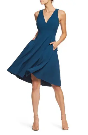 Dress The Population Catalina Fit & Flare Cocktail Dress - Peacock Blue