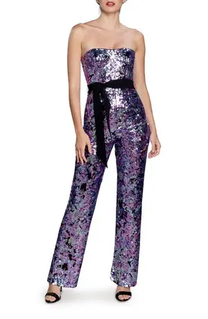 Dress The Population Andy Sequin Strapless Jumpsuit Amethyst Multi