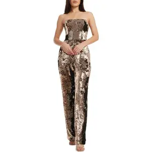Dress The Population Andy Sequin Strapless Jumpsuit - Gold