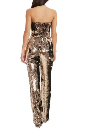 Dress The Population Andy Sequin Strapless Jumpsuit - Gold