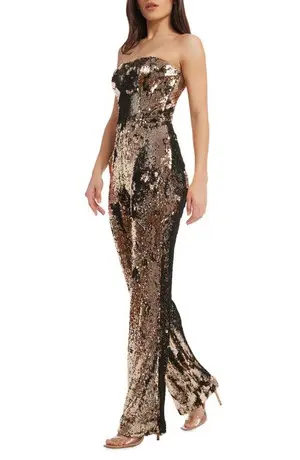 Dress The Population Andy Sequin Strapless Jumpsuit - Gold