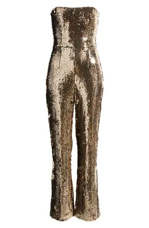 Dress The Population Andy Sequin Strapless Jumpsuit - Gold