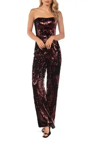 Dress The Population Andy Sequin Strapless Jumpsuit Port