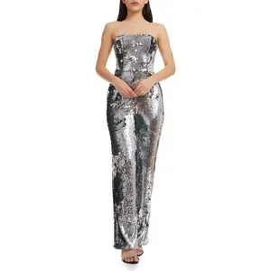 Dress The Population Andy Sequin Strapless Jumpsuit Silver