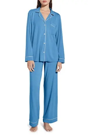Eberjey Gisele Long Pajamas Azure/ Ivory