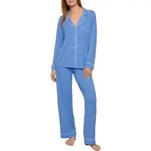 Eberjey Gisele Long Pajamas Cornflower Blue/ White
