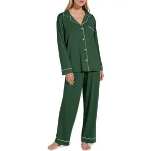 Eberjey Gisele Long Pajamas Forest Green/ivory