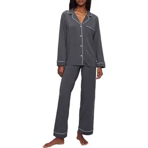 Eberjey Gisele Long Pajamas Graphite/ Sorbet Pink