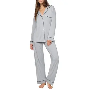 Eberjey Gisele Long Pajamas Gray Dawn/navy