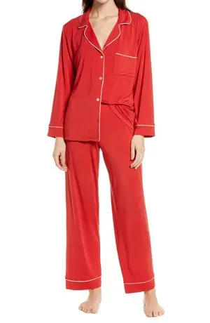 Eberjey Gisele Long Pajamas Haute Red/ Bone