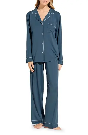Eberjey Gisele Long Pajamas Heritage Blue/ Ivory