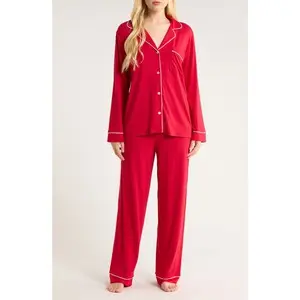 Eberjey Gisele Long Pajamas Holly Red/ivory