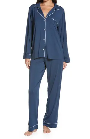 Eberjey Gisele Long Pajamas Indigo Blue/ Ivory