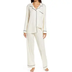 Eberjey Gisele Long Pajamas Ivory/navy