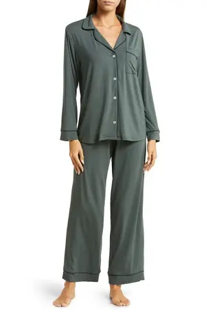 Eberjey Gisele Long Pajamas Kelp/ Black