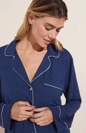 Eberjey Gisele Long Pajamas - Navy/ivory