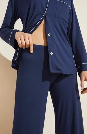 Eberjey Gisele Long Pajamas - Navy/ivory