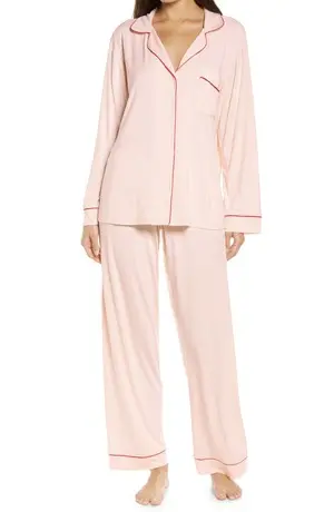 Eberjey Gisele Long Pajamas Pearl Blush/ Haute Red