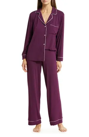 Eberjey Gisele Long Pajamas Plum/ Ivory