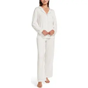Eberjey Gisele Long Pajamas Pure Ivory/ Navy