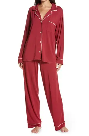 Eberjey Gisele Long Pajamas Sangria/ Bone