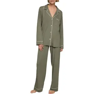 Eberjey Gisele Long Pajamas Smokey Olive/ivory