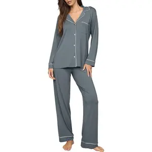 Eberjey Gisele Long Pajamas Stone Blue/ivory