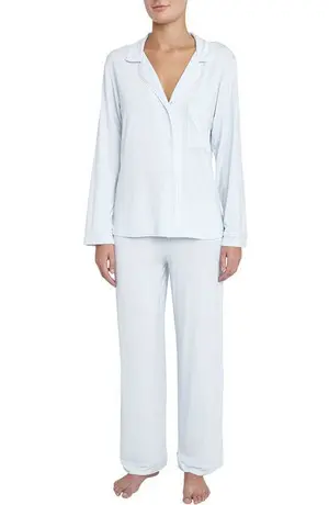 Eberjey Gisele Long Pajamas Water Blue/white