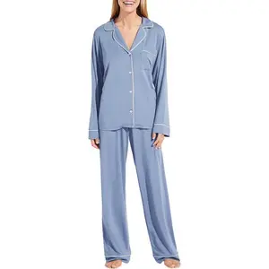 Eberjey Gisele Long Pajamas Wedgewood Blue/ Ivory
