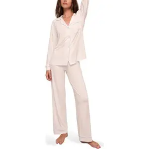 Eberjey Gisele Long Pajamas White/ Ice Blue
