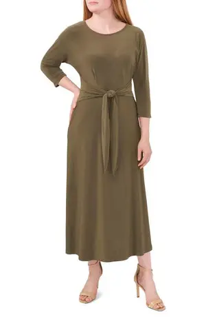 Chaus Tie Front Fit & Flare Midi Dress - Olive 304