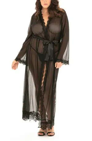 OH LA LA CHERI Provence Long Robe & Thong Set - Black