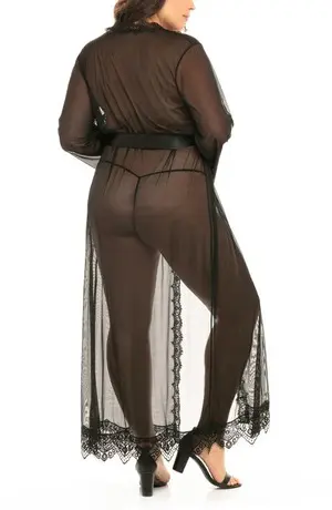 OH LA LA CHERI Provence Long Robe & Thong Set - Black